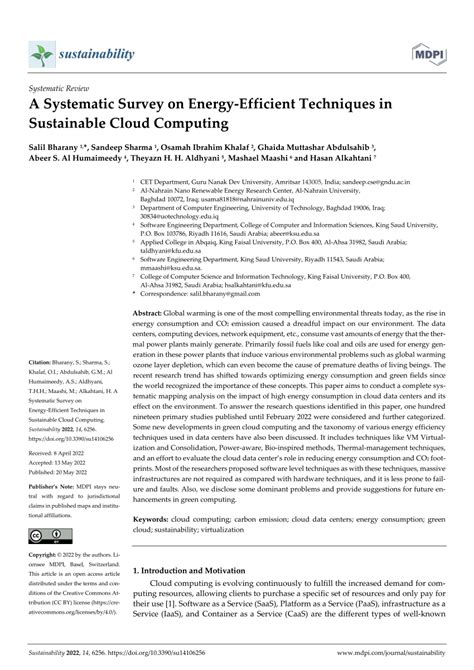 Pdf A Systematic Survey On Energy Efficient Techniques In Sustainable Cloud Computing