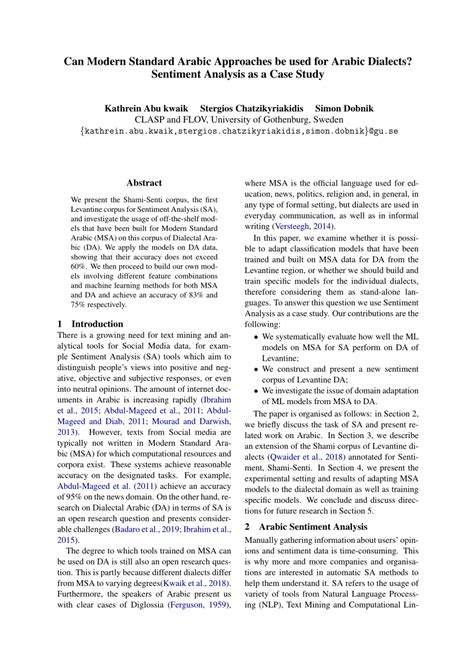 Pdf Can Modern Standard Arabic Approaches Be Used For Arabic Dialects Sentiment Analysis As A