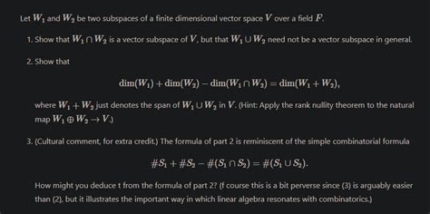 solved let w and w be two subspaces of a finite dimensional