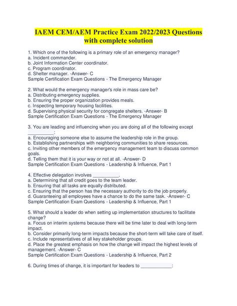 Iaem Cemaem Practice Exam 20222023 Questions With Complete Solution