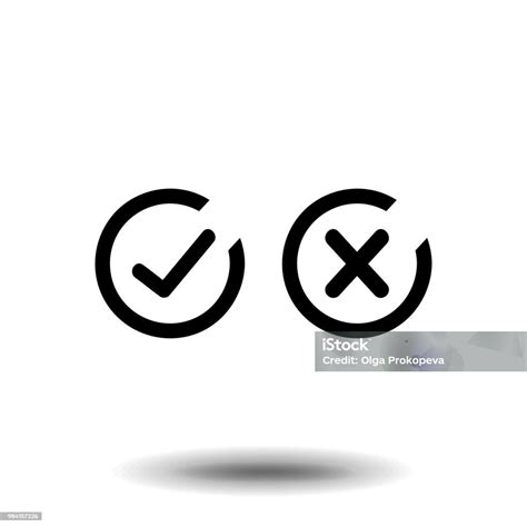 Thin Line Check Mark Icons Black Tick And Cross Checkmarks Flat Line Icons Set Vector