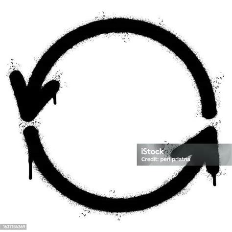 스프레이 페인티드 그래피티 리프레시 화살표 스프레이는 흰색 배경으로 격리되어 있습니다 그래피티 Refresh Arrow 아이콘은 흰색 위에 검은색으로 스프레이를 뿌립니다