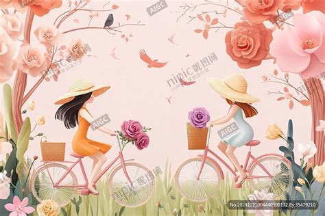 Ai创作图春日出游插画 春游banner 春游出游日插画 踏春春游郊游出行 春天旅游插画 春天出游春季出行 春天春季春游踏青 骑车的女孩插画 春天少女插画 春季女孩插画 春天旅游春游 纸艺风格