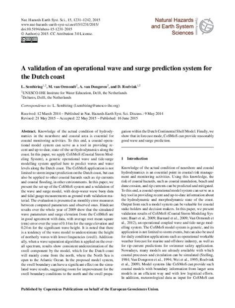 Pdf A Validation Of An Operational Wave And Surge Prediction System For The Dutch Coast
