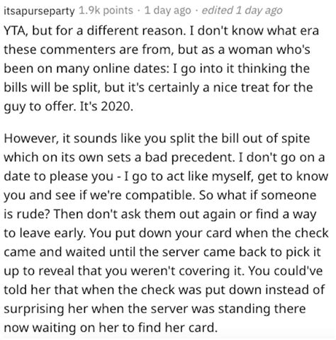 Guy Asks If Hes Wrong To Split Check With Date After She Rudely Said He Shouldnt Expect Sex