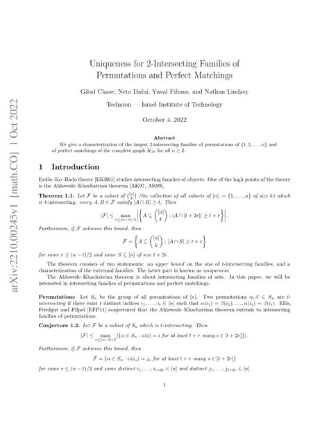 Pdf Uniqueness For 2 Intersecting Families Of Permutations And