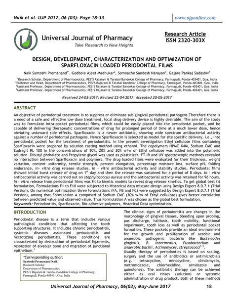 Pdf Design Development Characterization And Optimization Of Sparfloxacin Loaded Periodontal