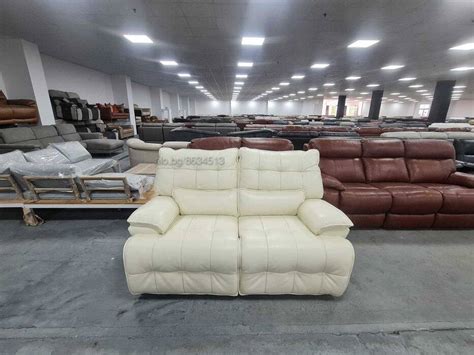 Кремав кожен диван двойка с ръчен релаксиращ механизъм Диван Мебели