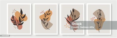 열대 잎이있는 최소한의 보헤미안 스타일로 포스터 세트 단풍 라인 아트 드로잉현대 추상벽 장식 보헤미안 추상 미술 디자인 컬렉션 0명에 대한 스톡 벡터 아트 및 기타 이미지