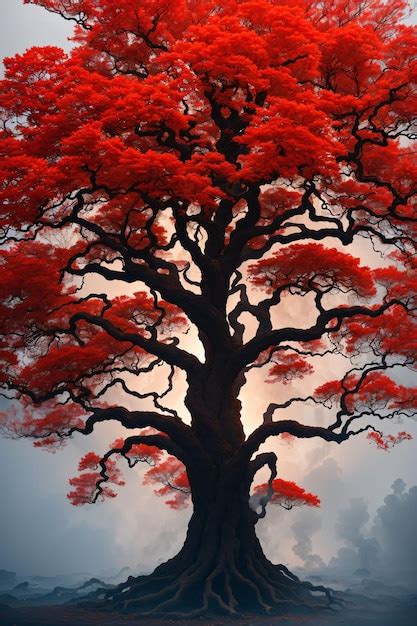 Premium AI Image Tree With Red Leaves And Black Trunk