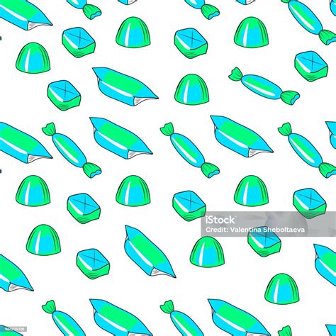 벡터 원활한 블루 그린 패턴 직물 섬유 종이 포장의 디자인에 대 한 흰색 배경에 과자 그리기 그래픽 달콤한 음식에 대한 스톡 벡터 아트 및 기타 이미지 Istock