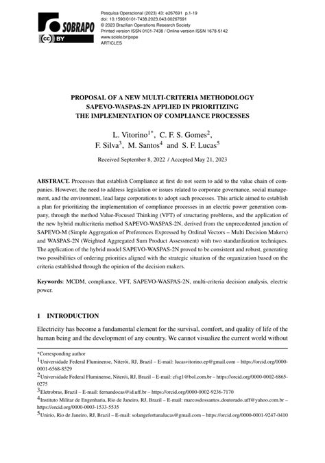 Pdf Proposal Of A New Multi Criteria Methodology Sapevo Waspas 2n Applied In Prioritizing The