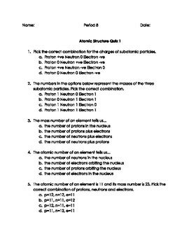 Atomic Structure Quiz By MP Guerra TPT