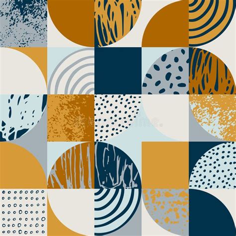 Modern Seamless Geometric Pattern Semicircles Circles Squares