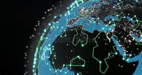 Image Of Glowing Blue Mesh Of Connections With Icons Over Globe On