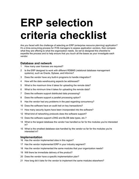 Erp Checklist Rtf