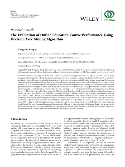 pdf the evaluation of online education course performance using