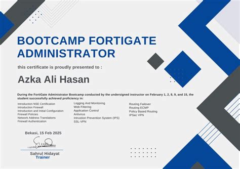 Terimakasih Sharing Bootcamp Fcp Fortigate Administrator Nse4 Mas… Azka Ali Hasan