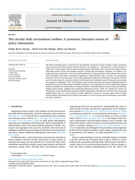 Pdf The Circular Built Environment Toolbox A Systematic Literature Review Of Policy Instruments