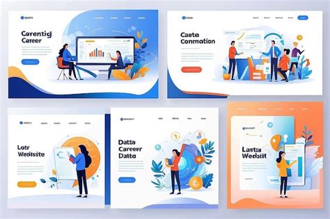 Premium Photo Set Of Web Page Design Templates For Business App Data Analysis Career Communication