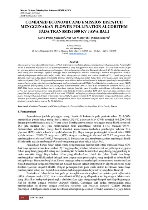 Pdf Combined Economic And Emission Dispatch Menggunakan Flower