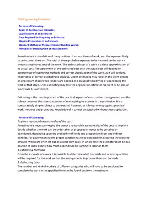 Civil Engineering Estimates Pdf Measurement Cost