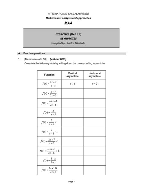 27 Asymptotes For Ib Pdf Asymptote Function Mathematics