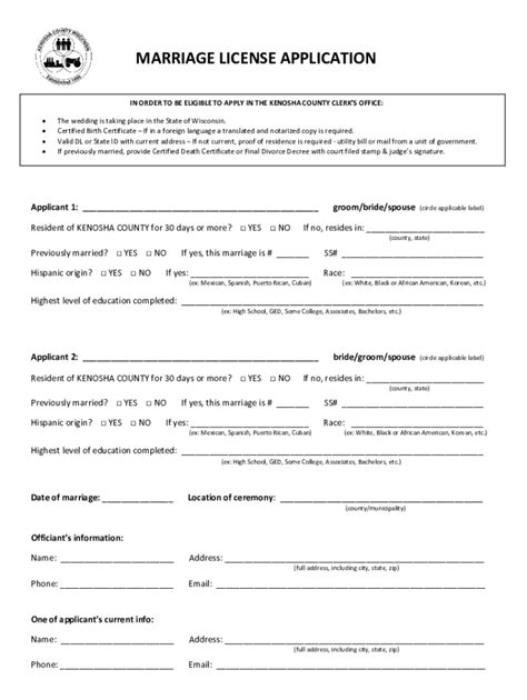 Fillable Online Marriage License Application Requirements Fax Email