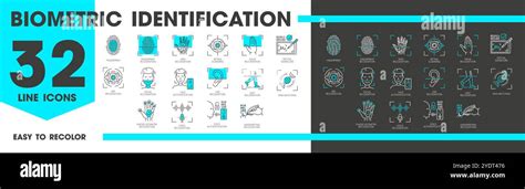 Biometric Identification Recognition And Verification Line Icons