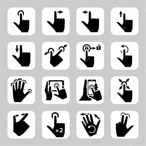 Vector Touch Screen Gestures Icons Tap Press And Hold Swipe Spread