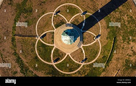 A High Angle Shot Over Robert Moses Water Tower On Decorated Grass Land In Fire Island New York