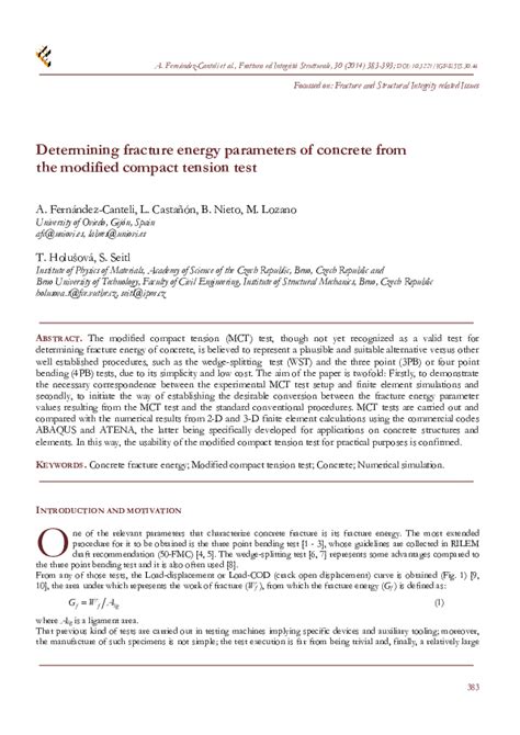 Pdf Determining Fracture Energy Parameters Of Concrete From The Modified Compact Tension Test