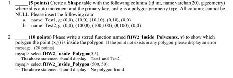 Solved Points Create A Shape Table With The Following Chegg