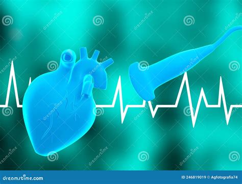 Echocardiography Examination In The Male Heart Blue Hologram Of The Human Body Stock