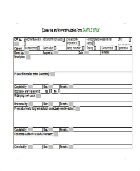 Corrective Action Preventive Action Template