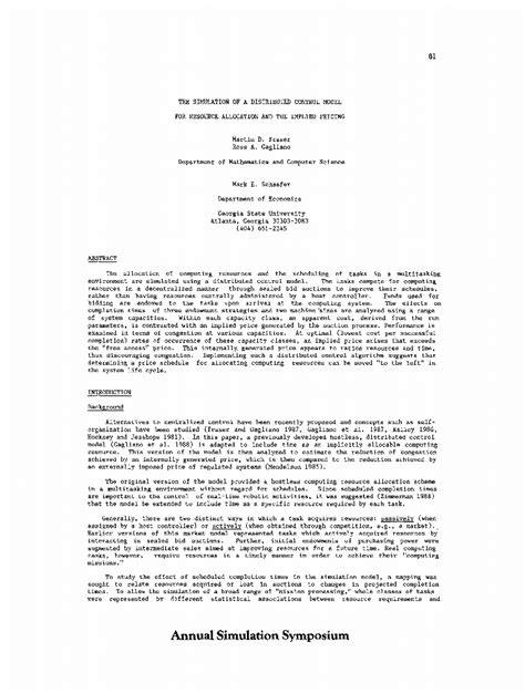 The Simulation Of A Distributed Control Model For Resource Allocation