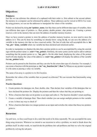 Handout Pointers And Recursion In C PDF