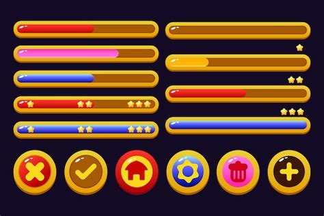 Premium Vector Set Of Game Assets Menu Buttons Popup Screens And Settings Buttons Red And Yellow