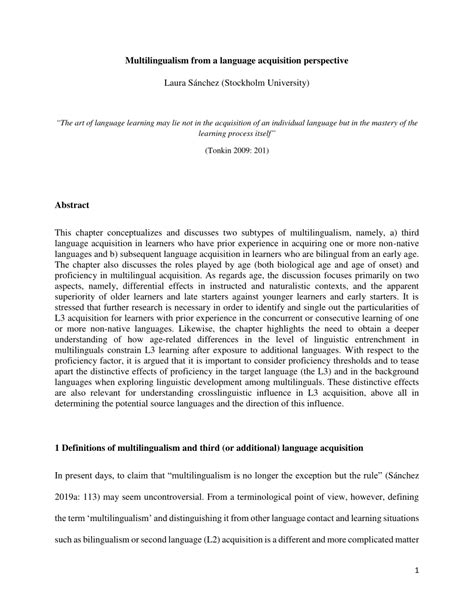 Pdf Multilingualism From A Language Acquisition Perspective
