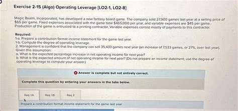 solved exercise 2 15 algo operating leverage [lo2 1