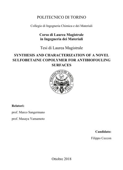Zwitterionic Polymers Synthesis And Characterization Of A Novel Sulfobetaine Co Polymer For A