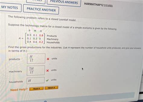Solved The Following Problem Refers To A Closed Leontief