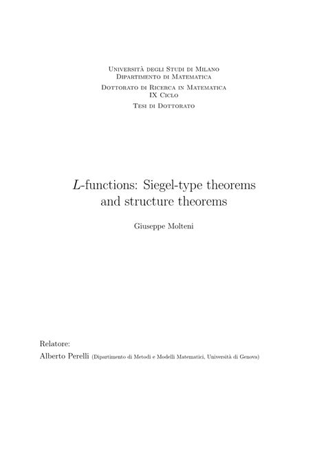 L Functions Siegel Type Theorems And Structure Theorems Docslib