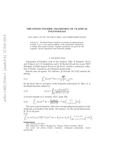 Pdf The Finite Fourier Transform Of Classical Polynomials