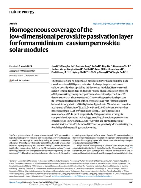 Homogeneous Coverage Of The Low Dimensional Perovskite Passivation Layer For Formamidinium Homogeneous Coverage Of The Low Dimensional Perovskite Passivation Layer For Formamidinium