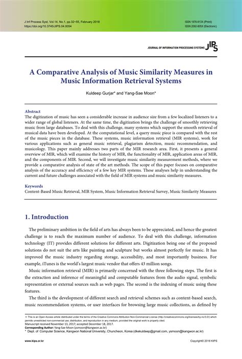 Pdf A Comparative Analysis Of Music Similarity Measures In Music