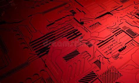 Macro Rendering Of A Futuristic Electronic Printed Circuit Board With Microchips And Processors
