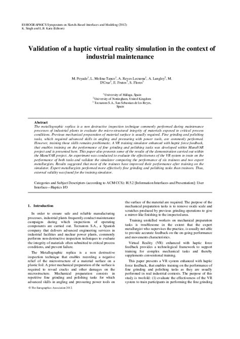 pdf validation of a haptic virtual reality simulation in the context