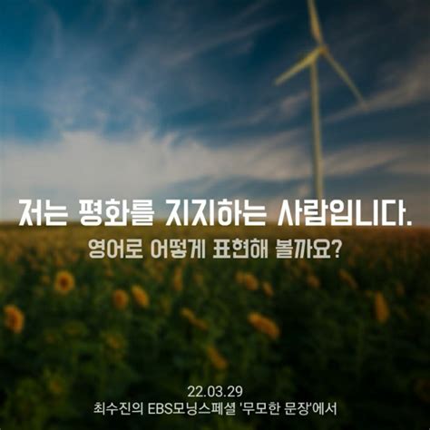 평화를 지지합니다 영어로 해봐요 Ebs모닝스페셜 무모한 문장 네이버 블로그