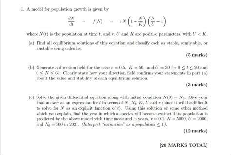 1 A Model For Population Growth Is Given By Dn F N